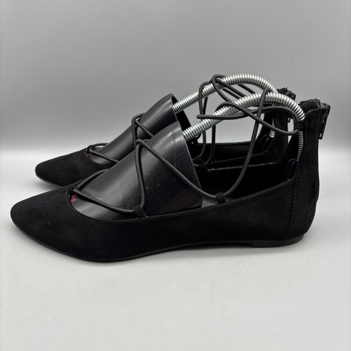 Report BELL Ballet Flats Women's Size 7 Black Faux Suede Zip Up | eBay
