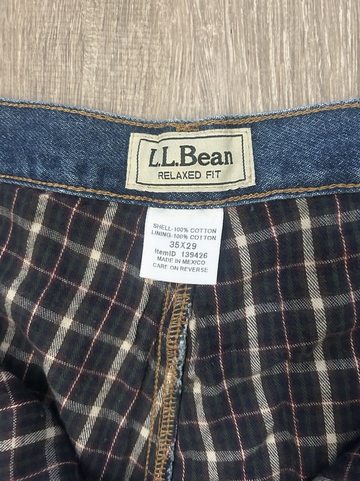 L.L. Bean Men's Plaid Flannel Lined Jeans Blue Denim, Relaxed Fit NWT ...