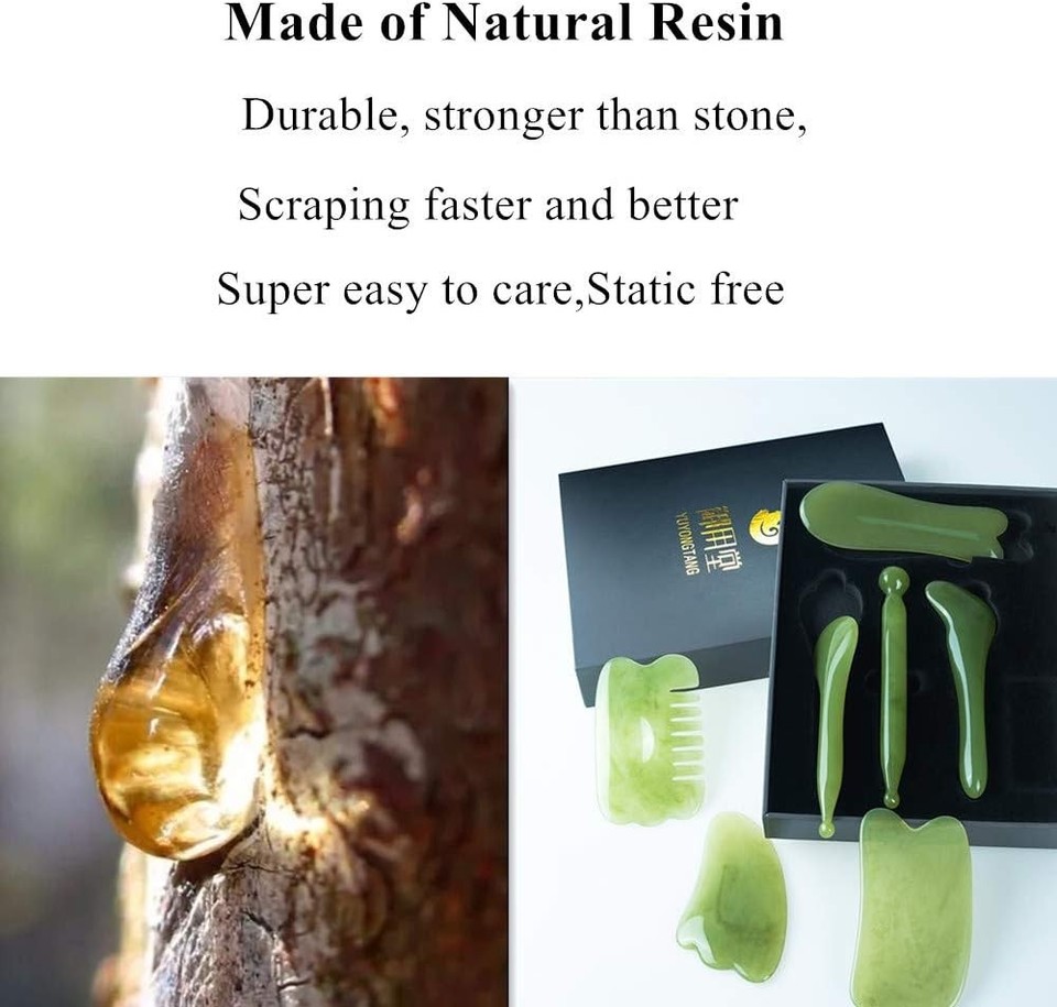 7 Pieces Gua Sha Scraping Massage Tool,Natural Resin GuaSha Tool Green ...