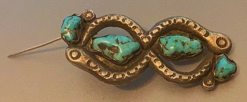 !Superb! Zuni attr Dan Simplicio or Juan Calavaza Snakes Pin Turquoise ...