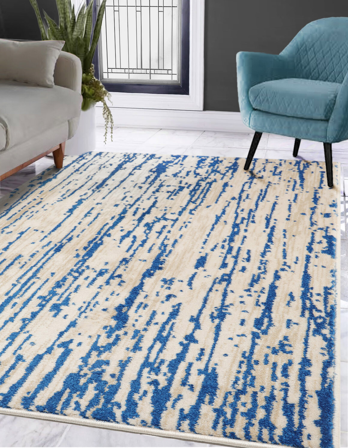 loomBloom Lisette Blue Beige Modern Contemporary Oriental Area Rug ...