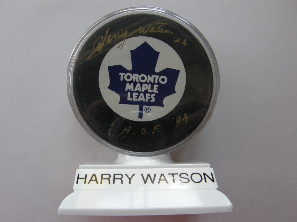 HARRY WATSON (HOF 1994) AUTOGRAPHED TORONTO MAPLE LEAFS PUCK WITH ...