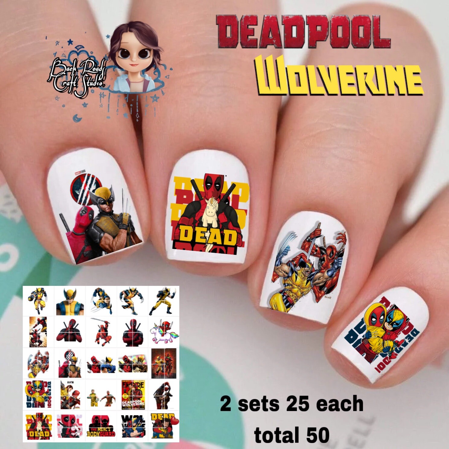 Deadpool Wolverine Waterslide Nail Decals Set Of 50 Instructions ...