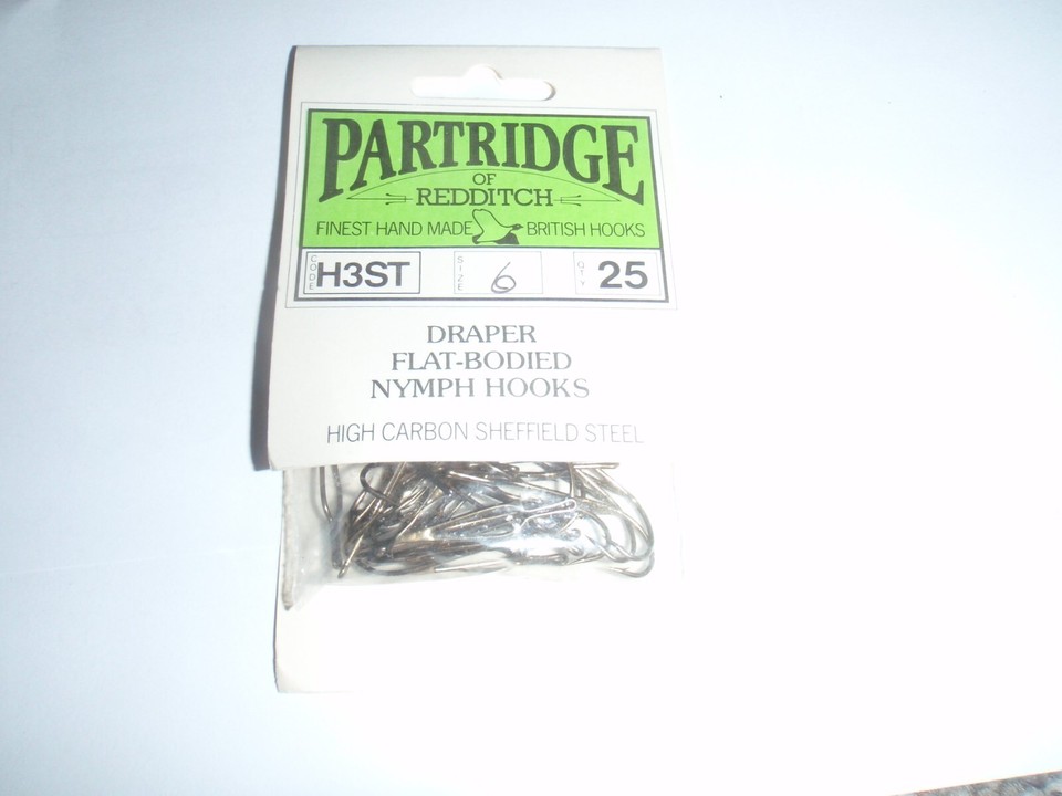 Partridge H3ST Draper flat-bodied nymph hooks - size 6 | eBay