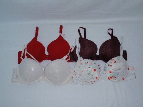 Lot of 4 Victoria Secret Adore Me 34B Bras Red Tan Lace Push Up Floral ...