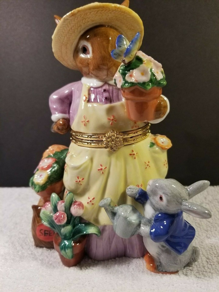 CWC Trinket Box Porcelain Easter Rabbit Mother Child Garden Flowers ...