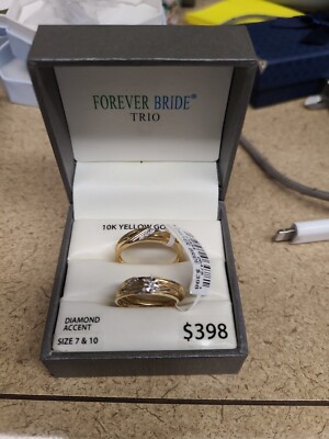 Forever Bride Trio Ring Set 10K Yellow Gold & Diamond | eBay