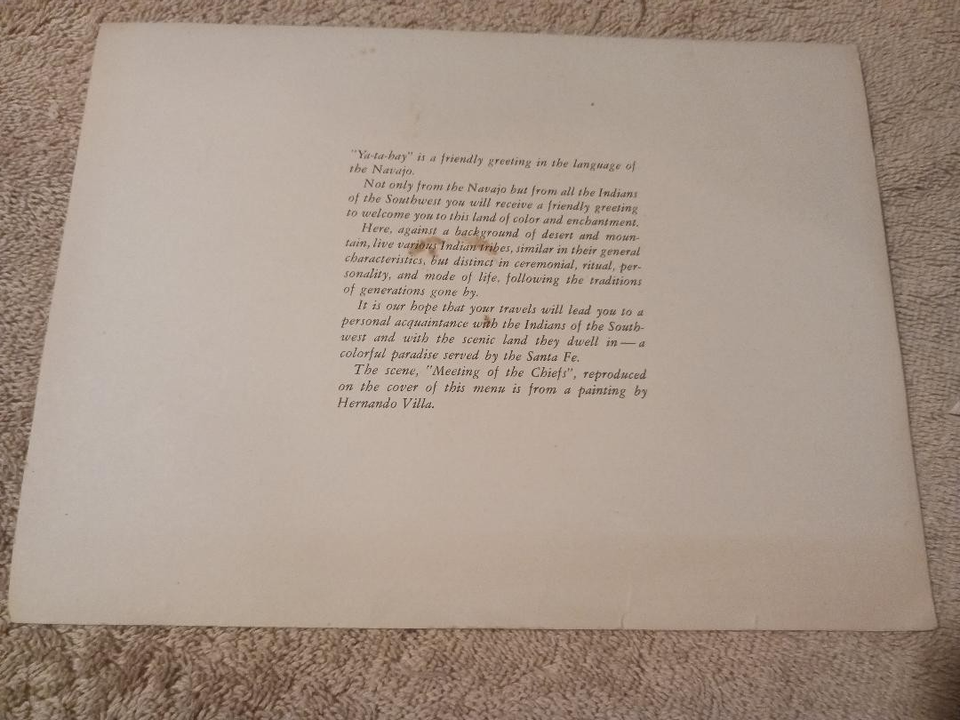 Santa Fe Dining Car The Chief menu Meeting of the Chiefs Locomotive ...