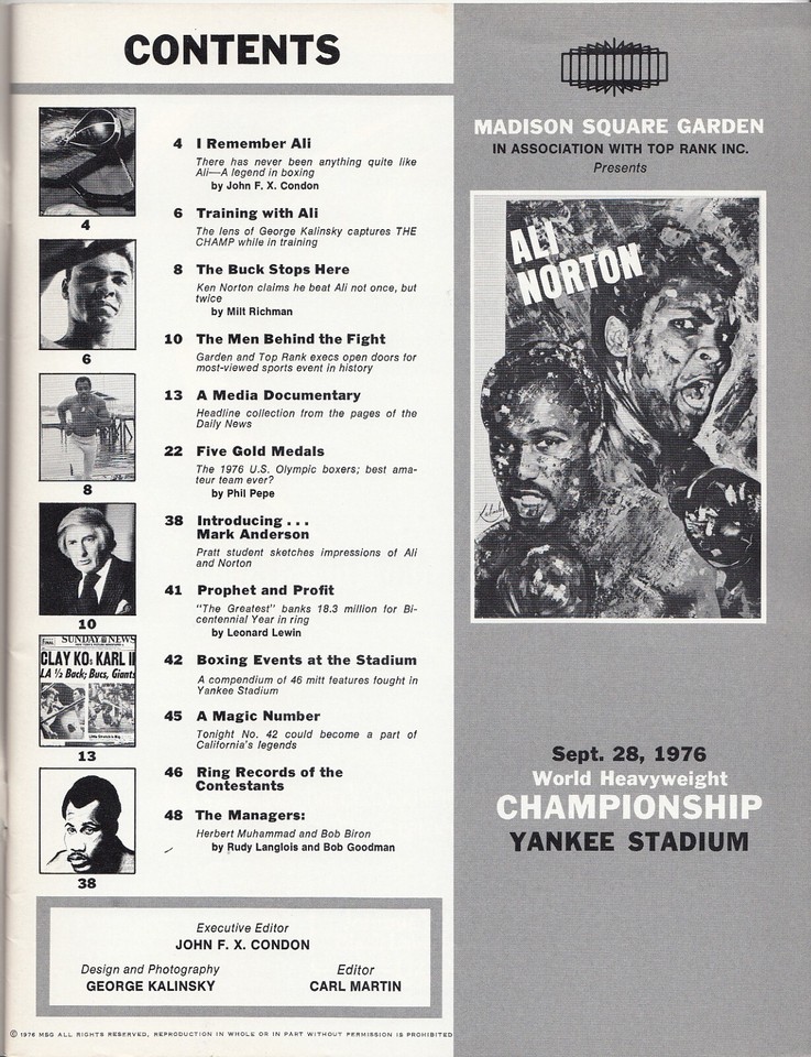 1976 MUHAMMAD ALI KEN NORTON BOXING PROGRAM FIGHT AT YANKEE STADUIM ...
