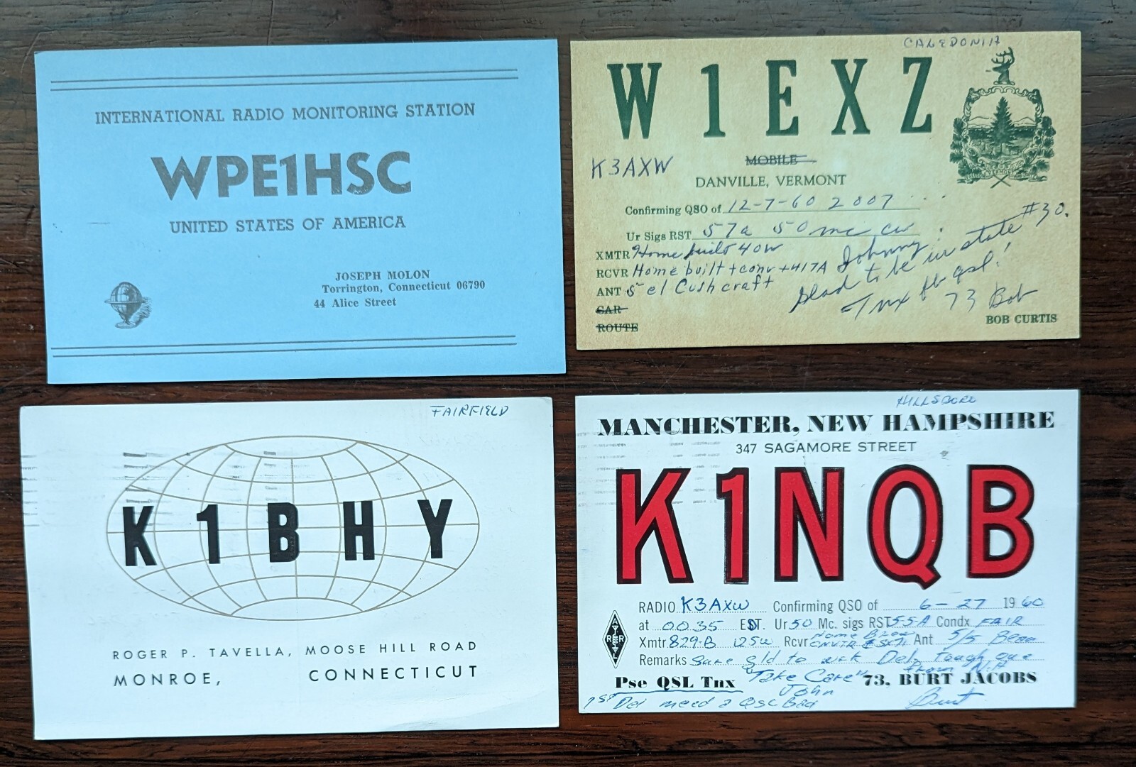 Lot of 4 1960s QSL Cards Ham Radio Vermont New Hampshire Connecticut ...