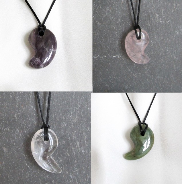 GEMSTONE BEAD Shinto MAGATAMA COMMA Pendant & Cord Necklace - Choice of ...