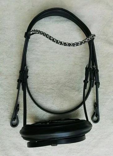 Adams-Tack Anatomic Horse Bridle 10-mm Large jet Crystal Wave Browband | eBay Australia