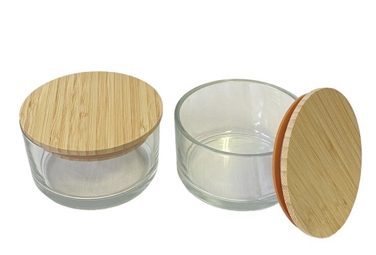 Material Kitchen Stacking Glass Canisters With Wood Lids 10 oz Set of 2 ...