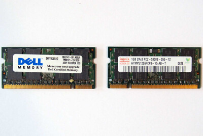 Dell Laptop Memory Modules 1Gb x2 PC2-5300S-555-12 HYMP512S64CP8-Y5 ...