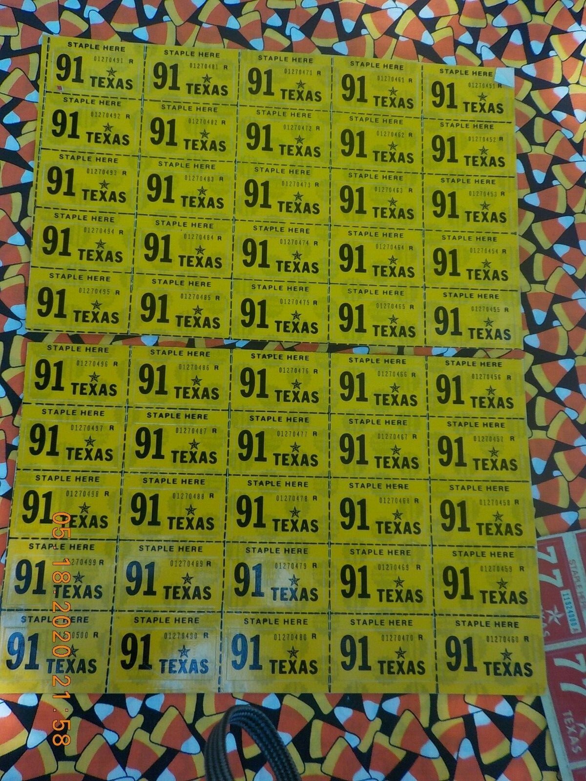 1991 TEXAS License Plate Renewal Registration Validation (50) Stickers ...
