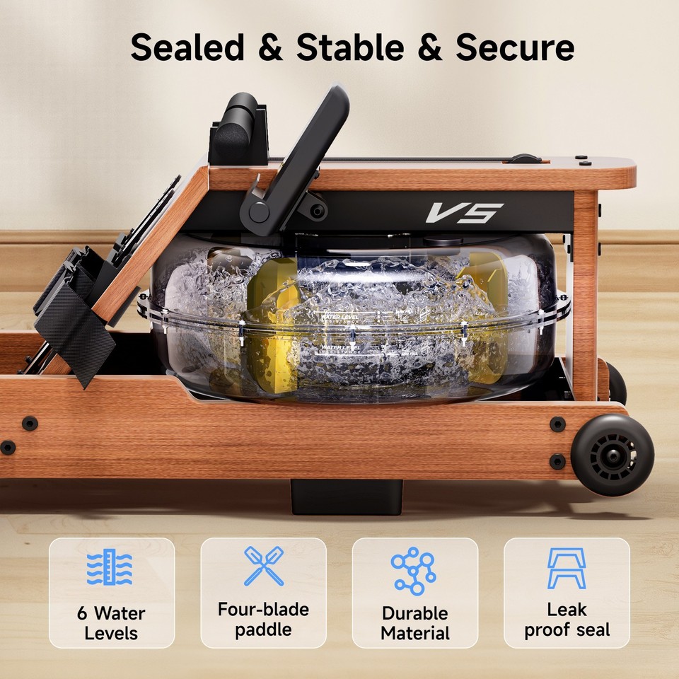 Foldable Rowing Machine Wood 350LBS Capacity Smooth Space-Saving Design ...