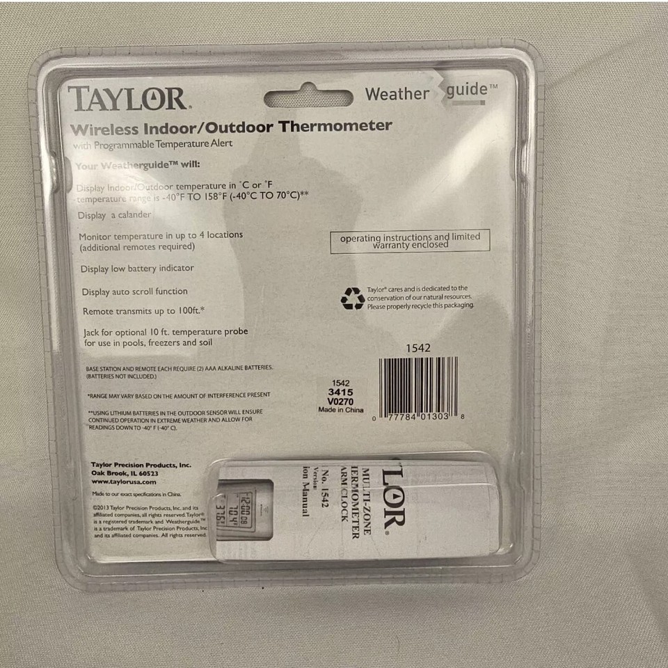 Taylor Wireless Indoor/Outdoor Thermometer with Programmable ...