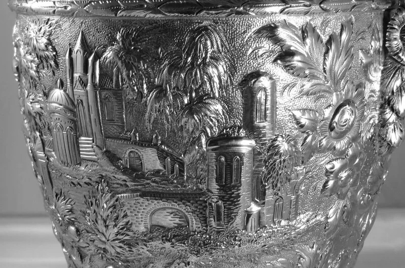 SAMUEL KIRK SILVER CASTLE PATTERN EWER, OF CHRISTIAN & CHINESE INTEREST ...