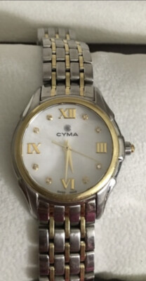 CYMA WOMEN'S STAINLESS STEEL 18K GOLD-BEZEL TWO-TONE DATE WATCH WITH ...