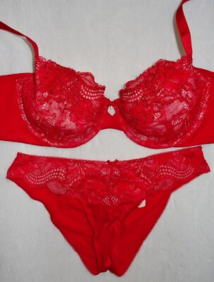 34B, S NWT Victorias Secret Red CloseUp Set Unlined Demi Bra, Small ...