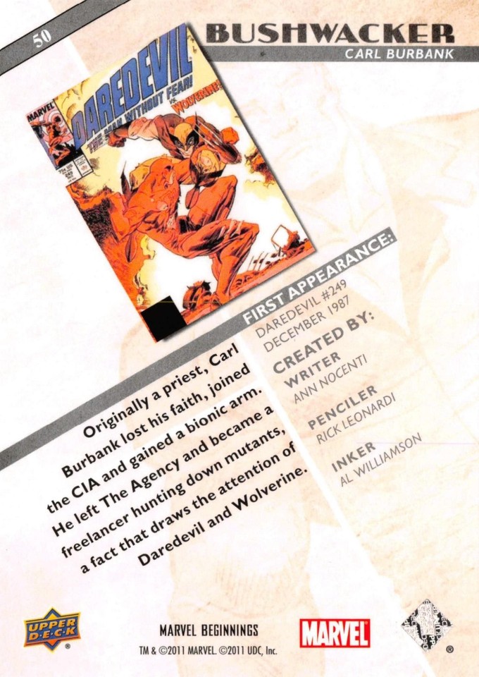 BUSHWACKER / Marvel Beginnings Series 1 BASE Trading Card #50 | eBay