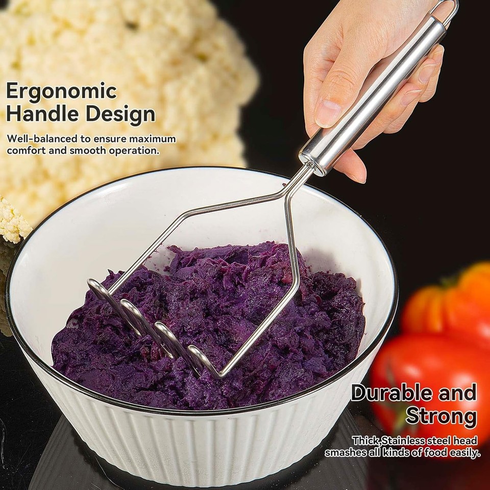 2 Pcs Potato Masher for Potatoes, Heavy Duty Stainless Steel Silver-Set ...