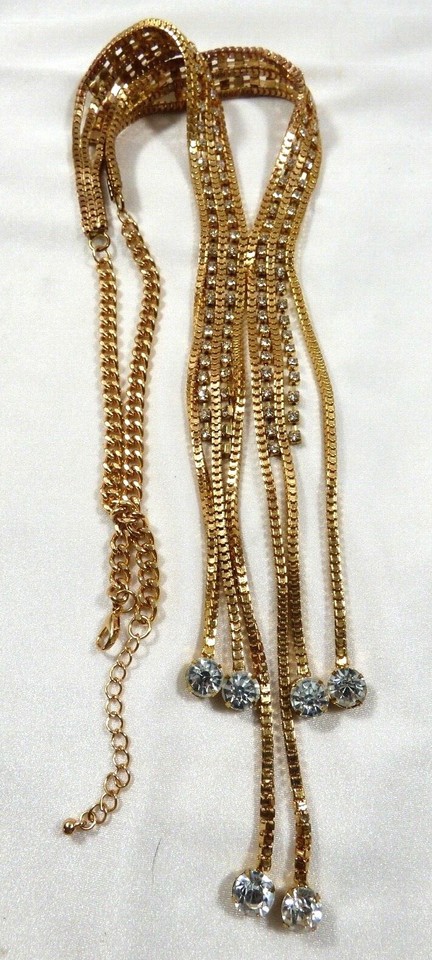 Runway Gold tone Clear Crystal Rhinestones stones V style fringe drops ...