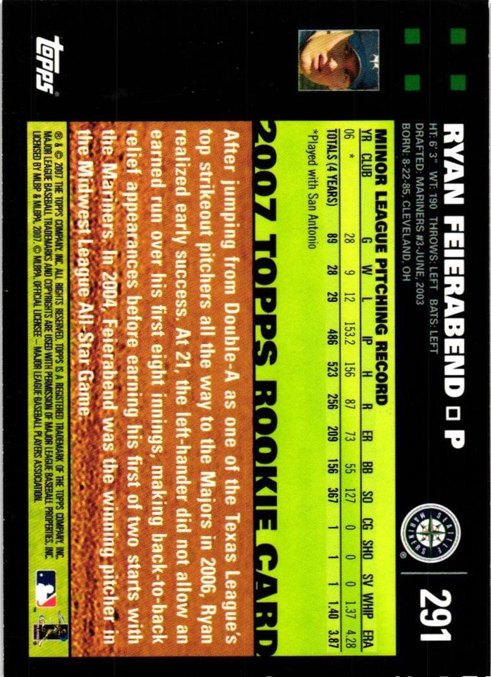 2007 Topps #291 Ryan Feierabend | eBay