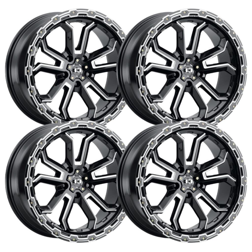(Set-4) Vision 405 Korupt 20x9 5x5 5x127 10mm Black Milled Wheels Rims ...