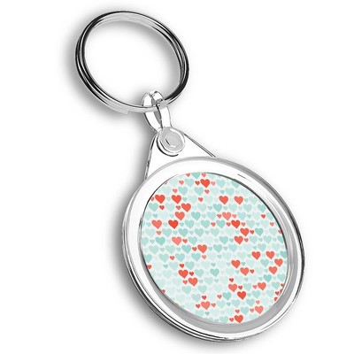 1x Round Keyring Red & Blue Heart Pattern Valentines Day #170334 | eBay