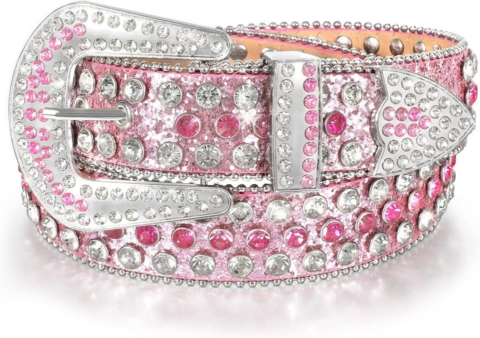 Women Men Rhinestones Belt Bling Cowboy Studded Leather Belt Diamond ...