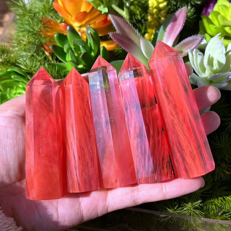 Red Smelting Quartz Healing Crystal Tower Point Wands Obelisk Home ...