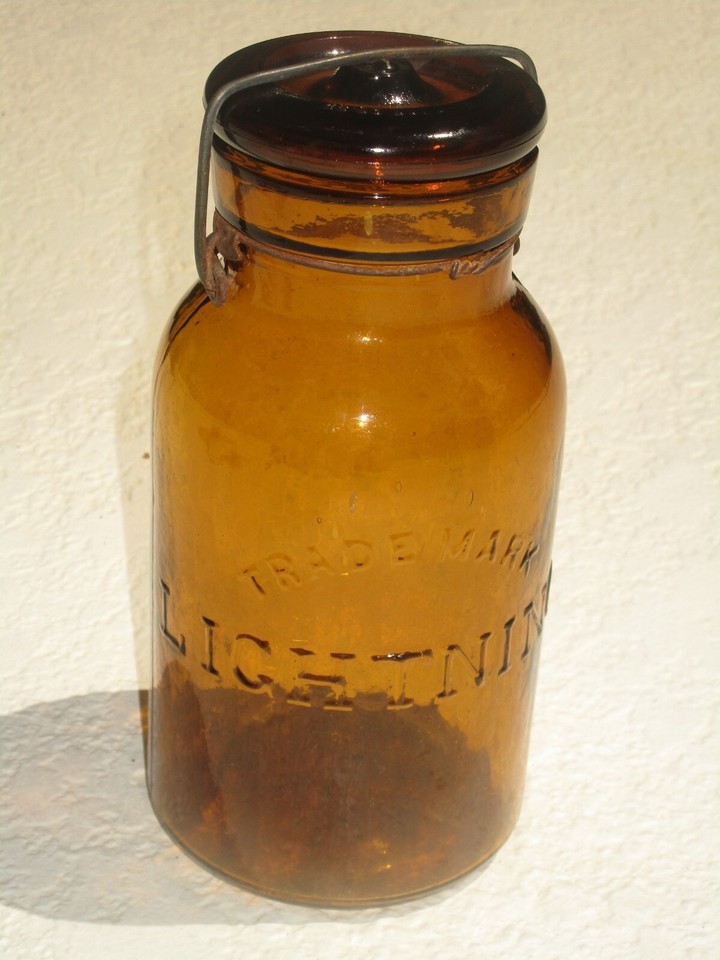 Antique Golden Yellow Amber Quart Trademark Lightning Putnam Mason ...