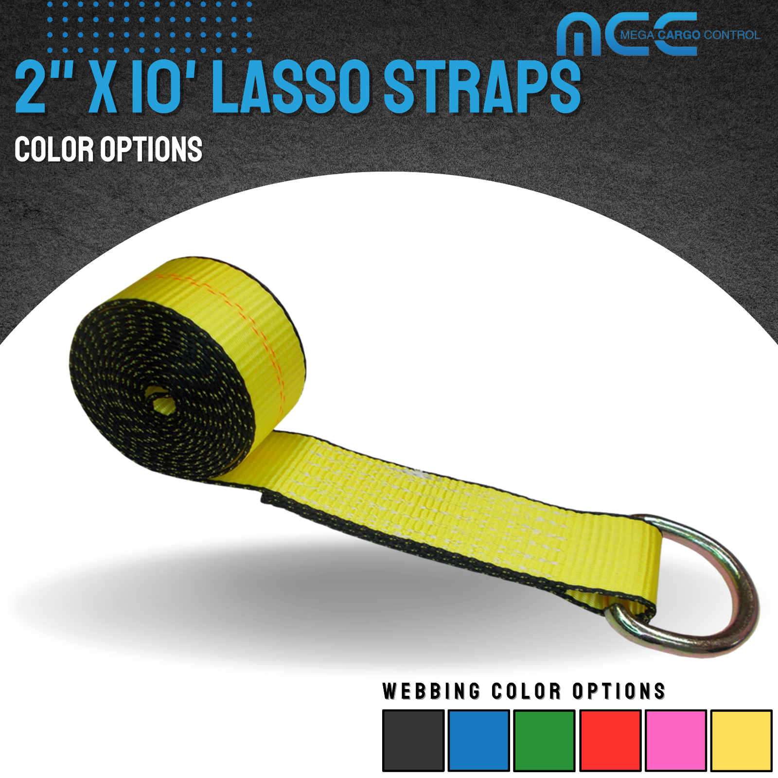 8 Pack 2" x 10' Lasso Strap w/ D Ring Auto Tie Down Wheel Lift Tow ...