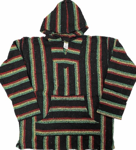 Mexican Hooded Baja Surfer Drug Rug Rasta Pullover Hoodies Sizes Small ...