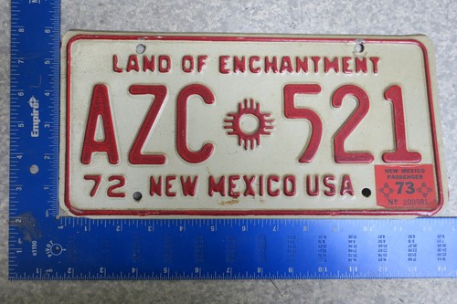 New Mexico License Plate Tag 1972 72 1973 73 NM AZC 521 Natural Sticker ...