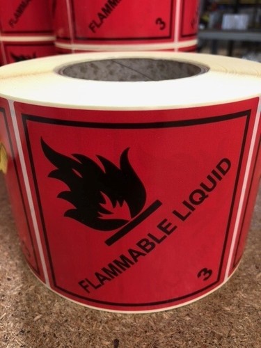 Flammable Liquid labels (3). Roll of 1,000 Labels 4" x 4" (100mm x ...