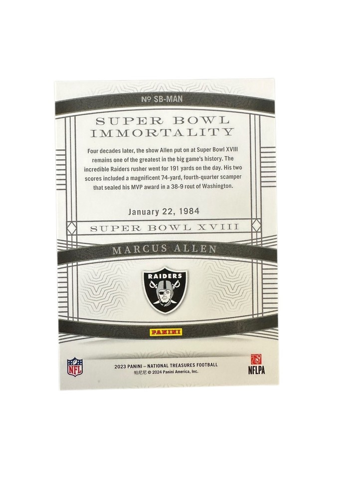 Marcus Allen 2023 National Treasures SB-MAN Super Bowl Immortality /99 ...