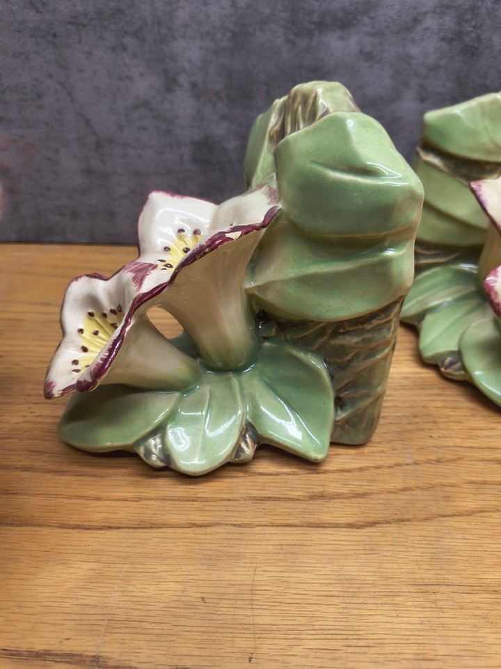 Vintage Set of McCoy Double Lily Bookends Floral Shaped Pair *CHIPPED ...