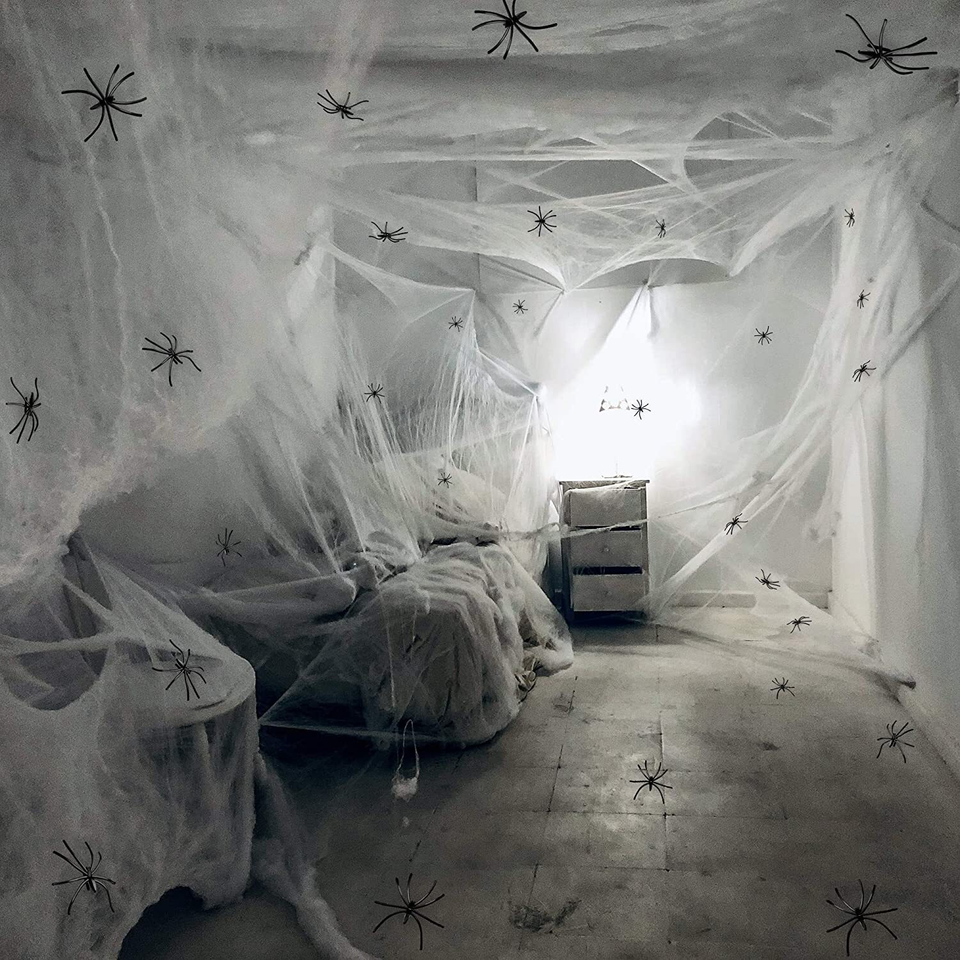 300G HALLOWEEN SPIDER WEB STRETCHABLE COBWEBS with 60 SPIDERS for ...