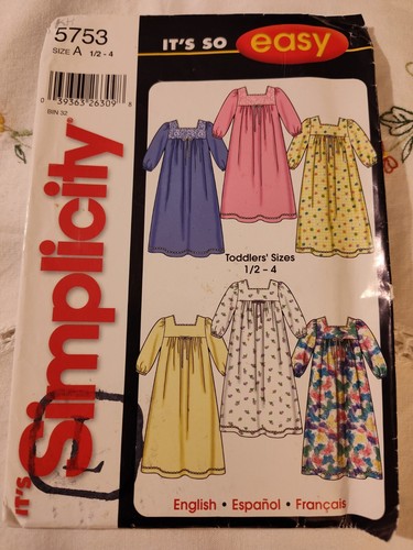Simplicity It's So Easy Pattern 5753 Sz 1/2 - 4 FF Uncut | eBay
