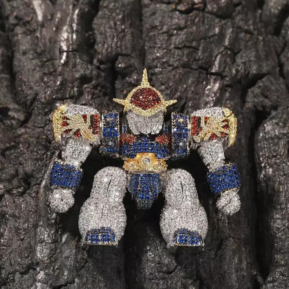 New Hip Hop 3A+ CZ Stone Bling Iced Big Cartoon Mech Warrior Gundam ...