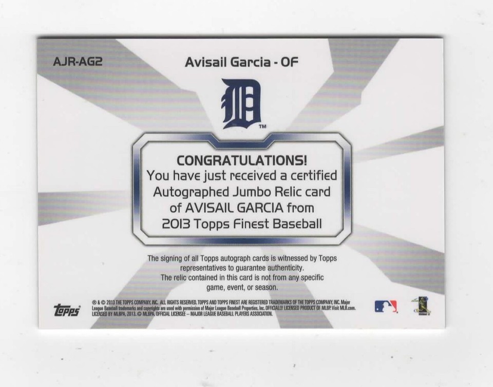 2013 Topps Finest Jumbo Relic Refractor Avisail Garcia #AJR-AG2 Rookie ...