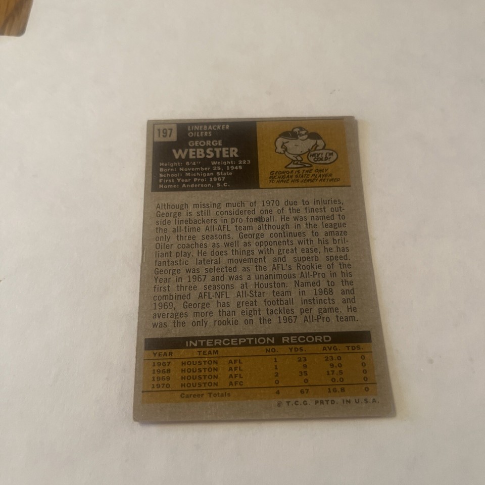 1971 Topps George Webster Houston Oilers 197 VG Free Shipping | eBay