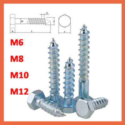 Self Tapping Screws Zinc Plated Hexagon Hex Head Tappers Bolts M6 M8 ...