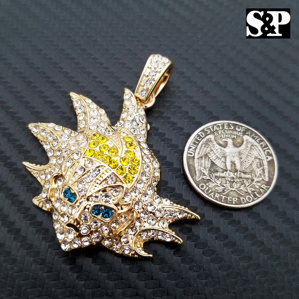 Hip Hop Iced SON GOKU pendant & 1 Row Cubic Zironia Tennis Choker Chain ...