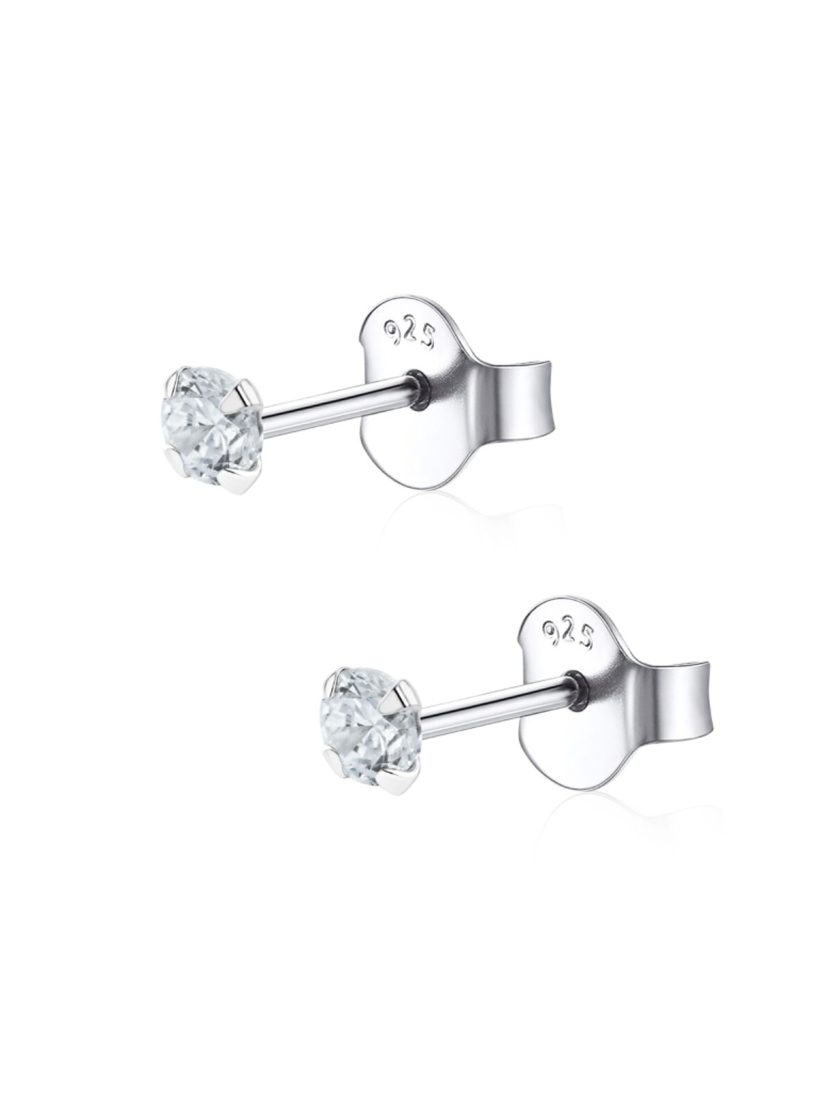 Pair 925 Solid Sterling Silver 3mm Clear Crystal stud earrings | eBay