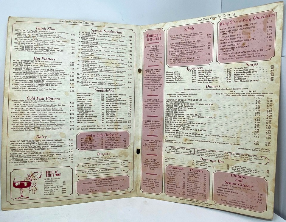 Original Vintage 1975 Junior's Breakfast All Day Restaurant Menu Kenyon ...