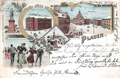 Greetings From Plauen Vogtland Winter Litho Postcard AK 1900 | eBay