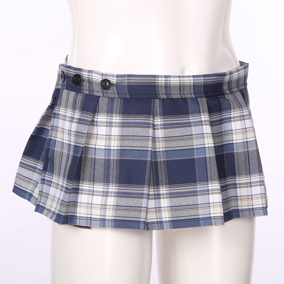 Women Ladies Schoolgirl Mini Plaid Skirt Short Micro Dress Role Play ...